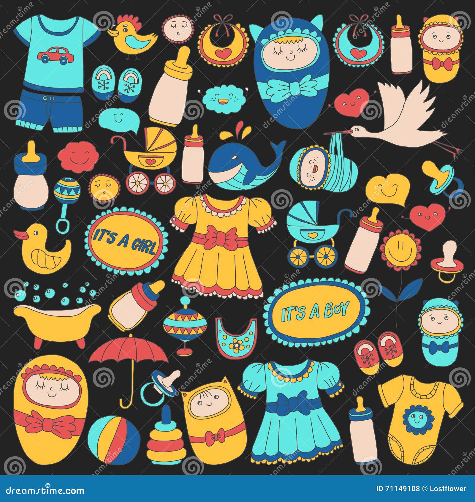 Baby Icons Hand Drawn Doodle Vector Set Stock Vector - Illustration of ...