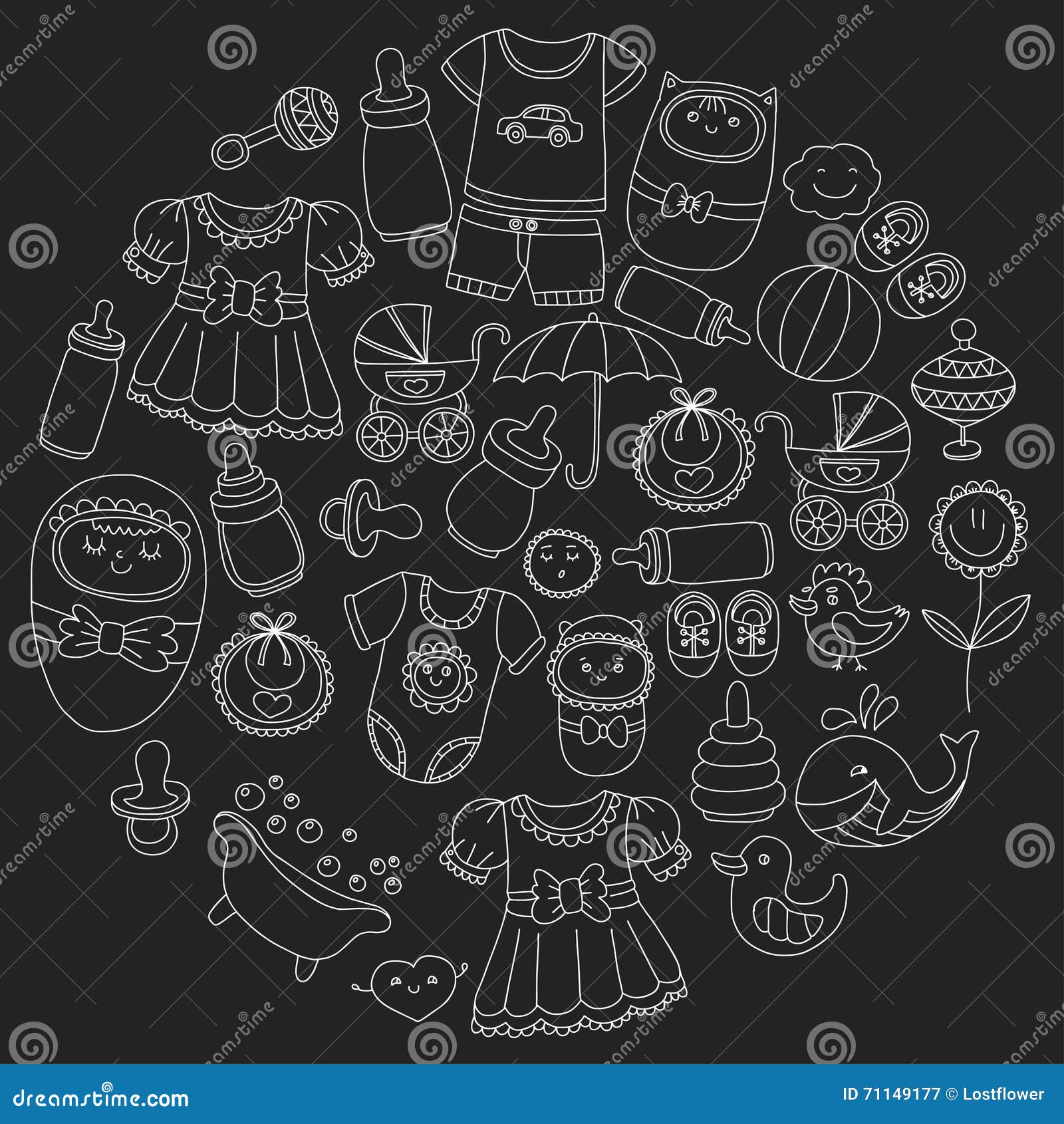 Baby Icons Hand Drawn Doodle Vector Set Stock Vector - Illustration of ...