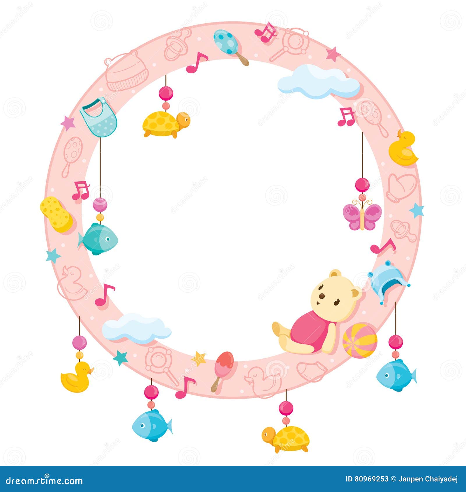 Baby Icons Objects on Round Frame Stock Vector - Illustration of nappy ...