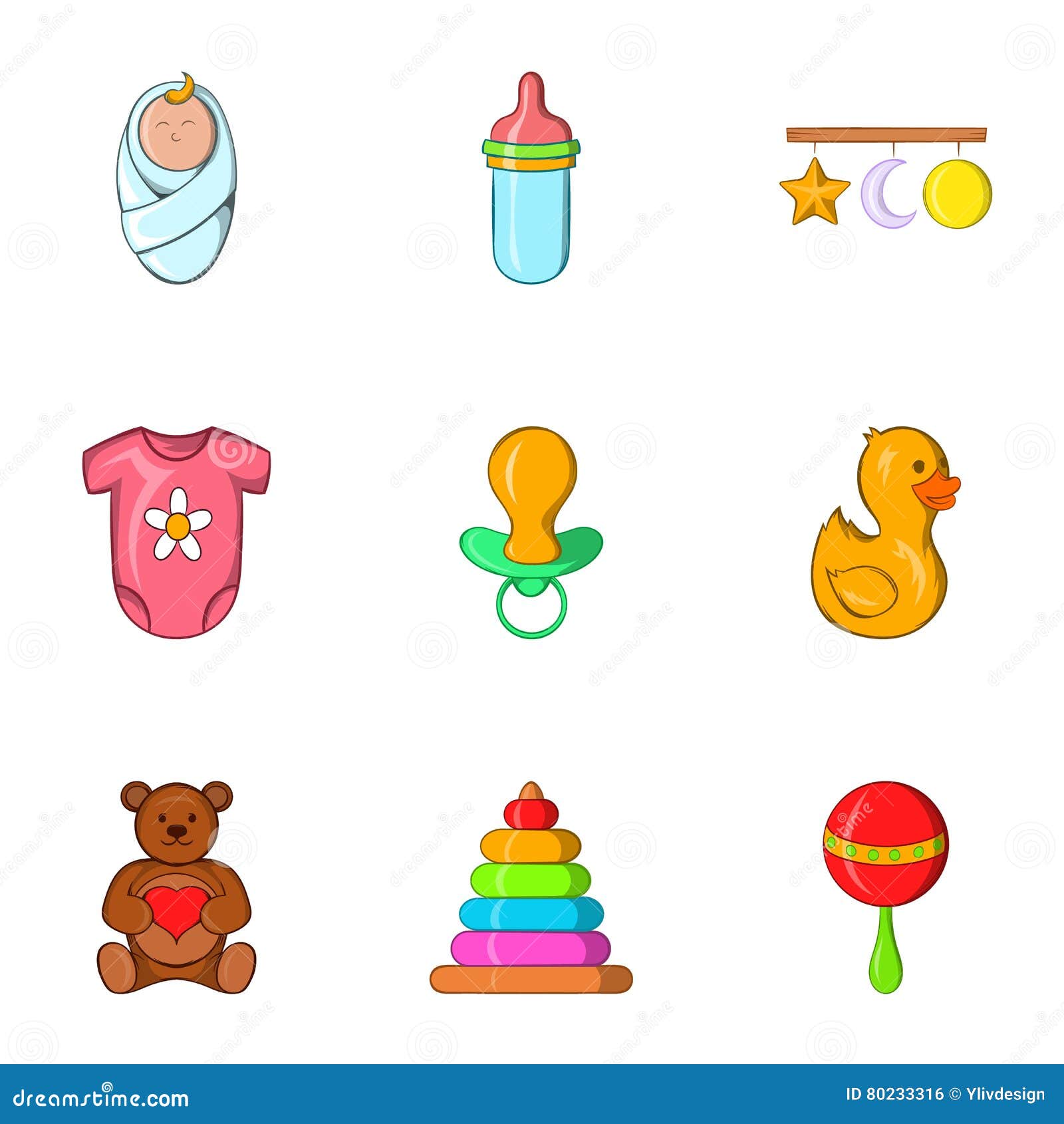 Baby Icons Set, Cartoon Style Stock Vector - Illustration of expression ...