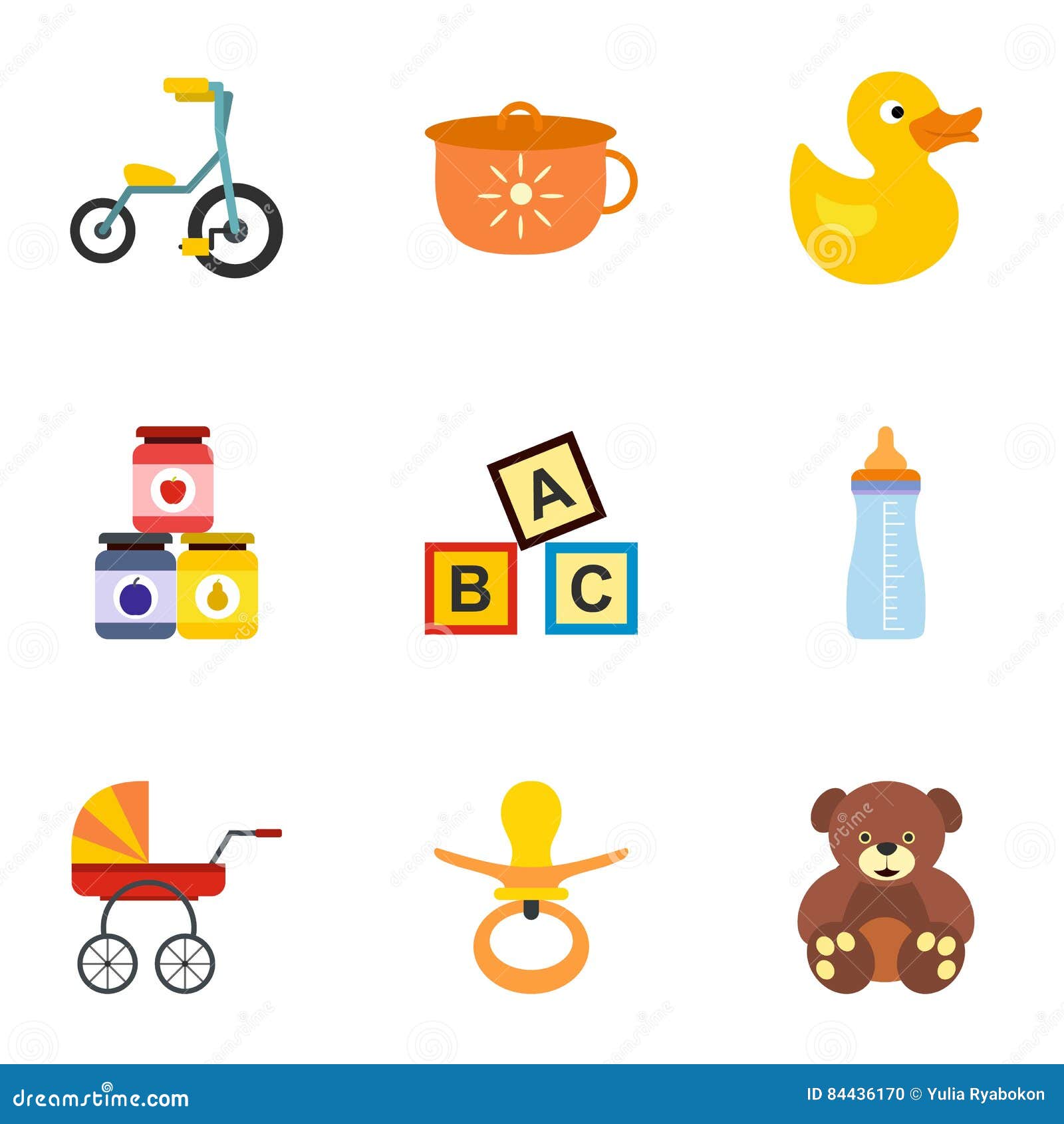 Baby icons set, flat style stock vector. Illustration of collection ...