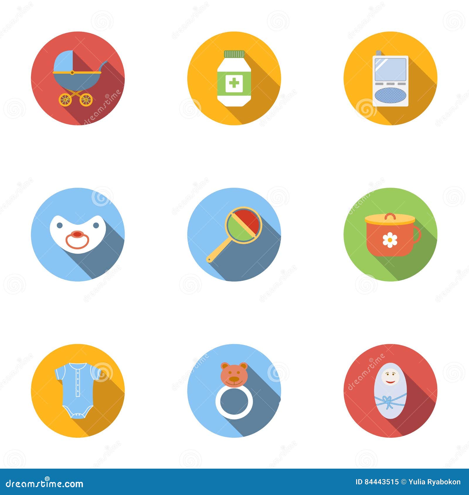 Baby icons set, flat style stock vector. Illustration of happiness ...