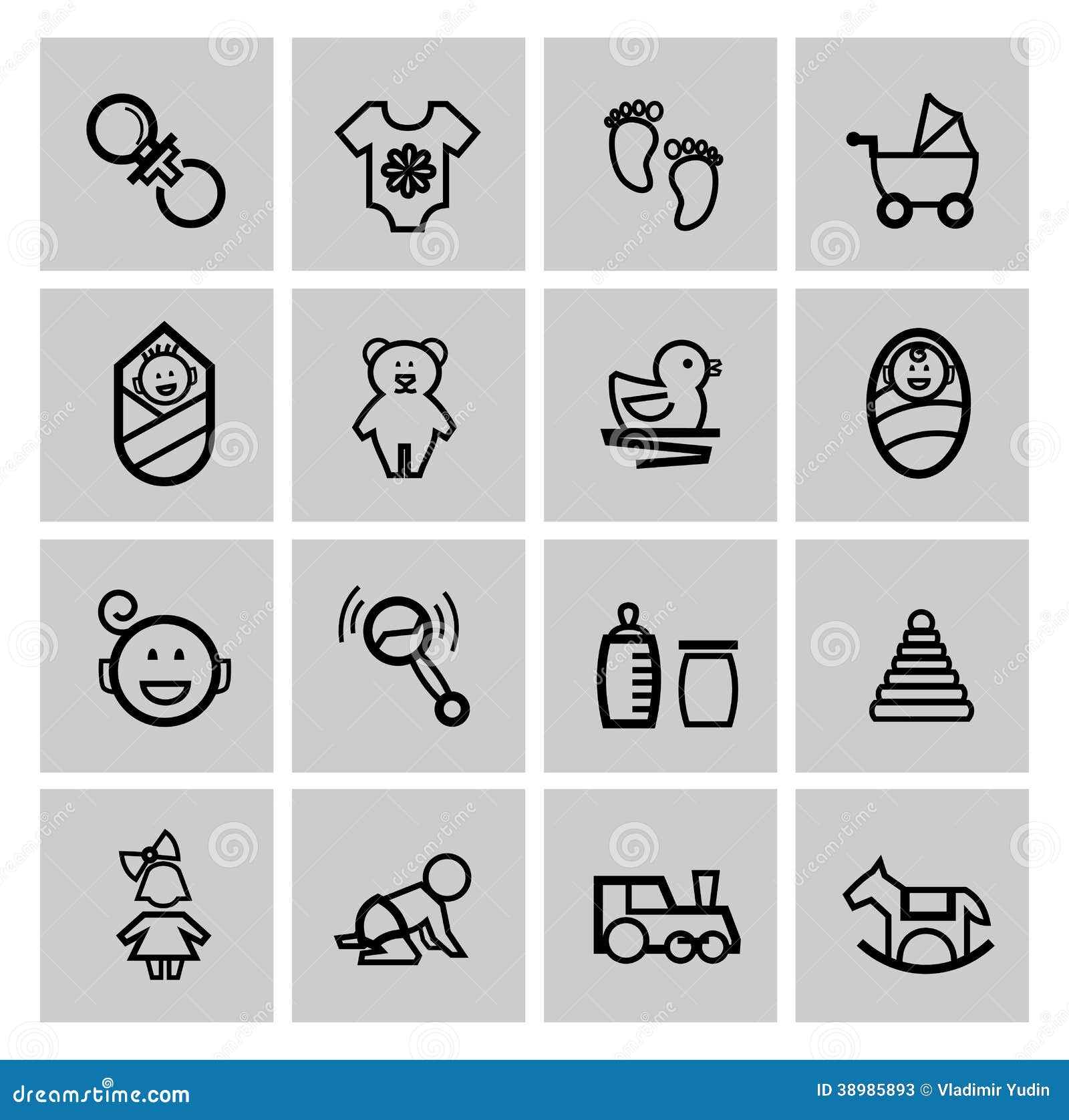 Baby icons set stock vector. Illustration of pacifier - 38985893