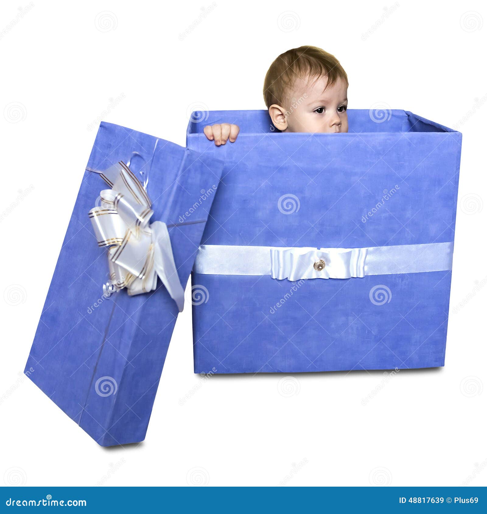 Baby Inside a Gift Box Isolated on a White Background Stock Image ...
