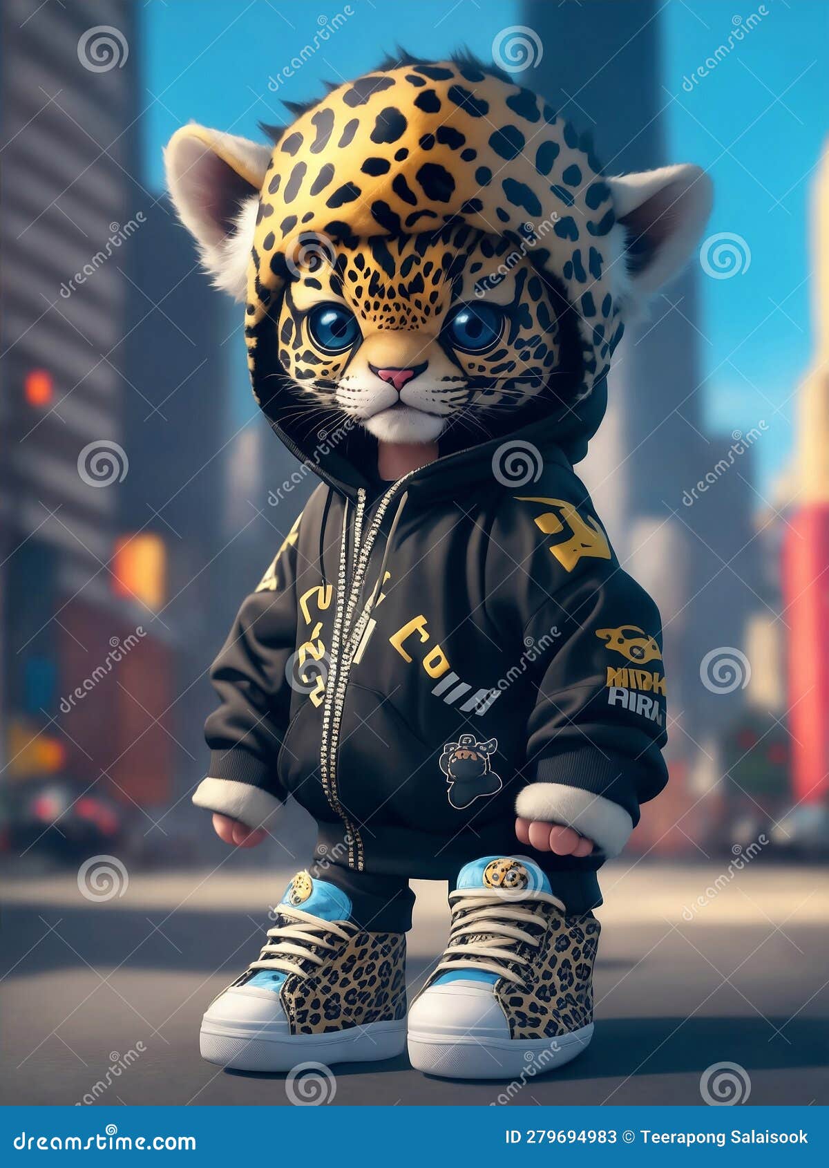 Baby Jaguar, Wearing Hip Hop Clothes, City Background, Generative AI ... Baby Jaguar, Wearing Hip Hop Clothes, City Background, Generative AI ...