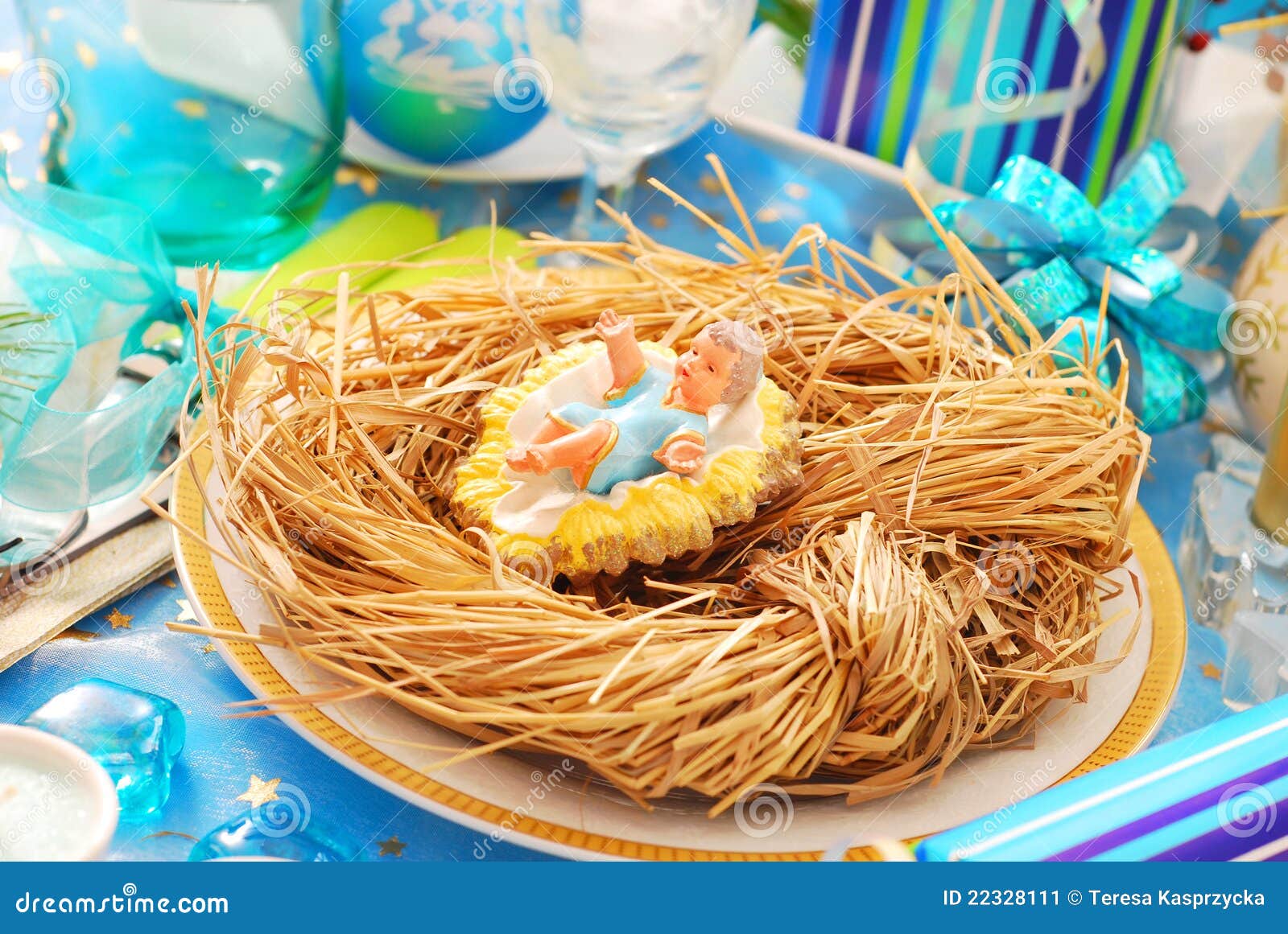 Baby jesus figurine on hay stock image. Image of born - 22328111