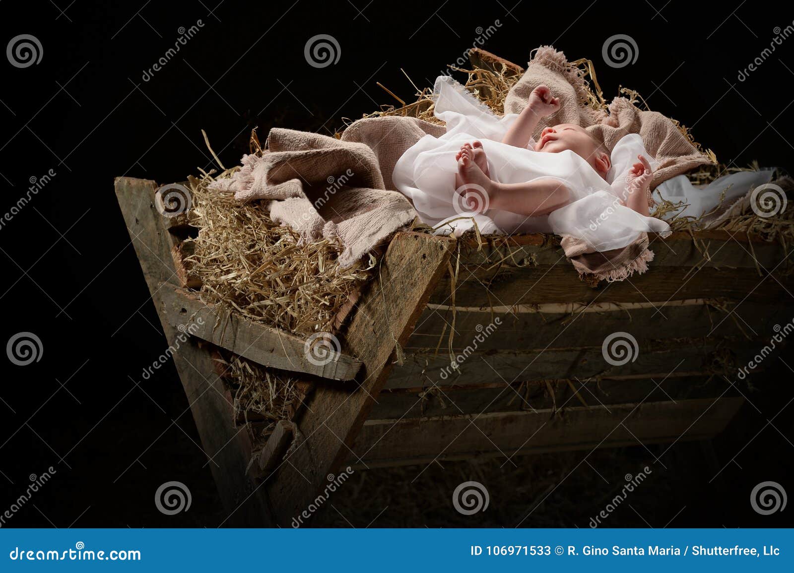Baby Jesus on a Manger stock image. Image of baby, swaddled - 106971533