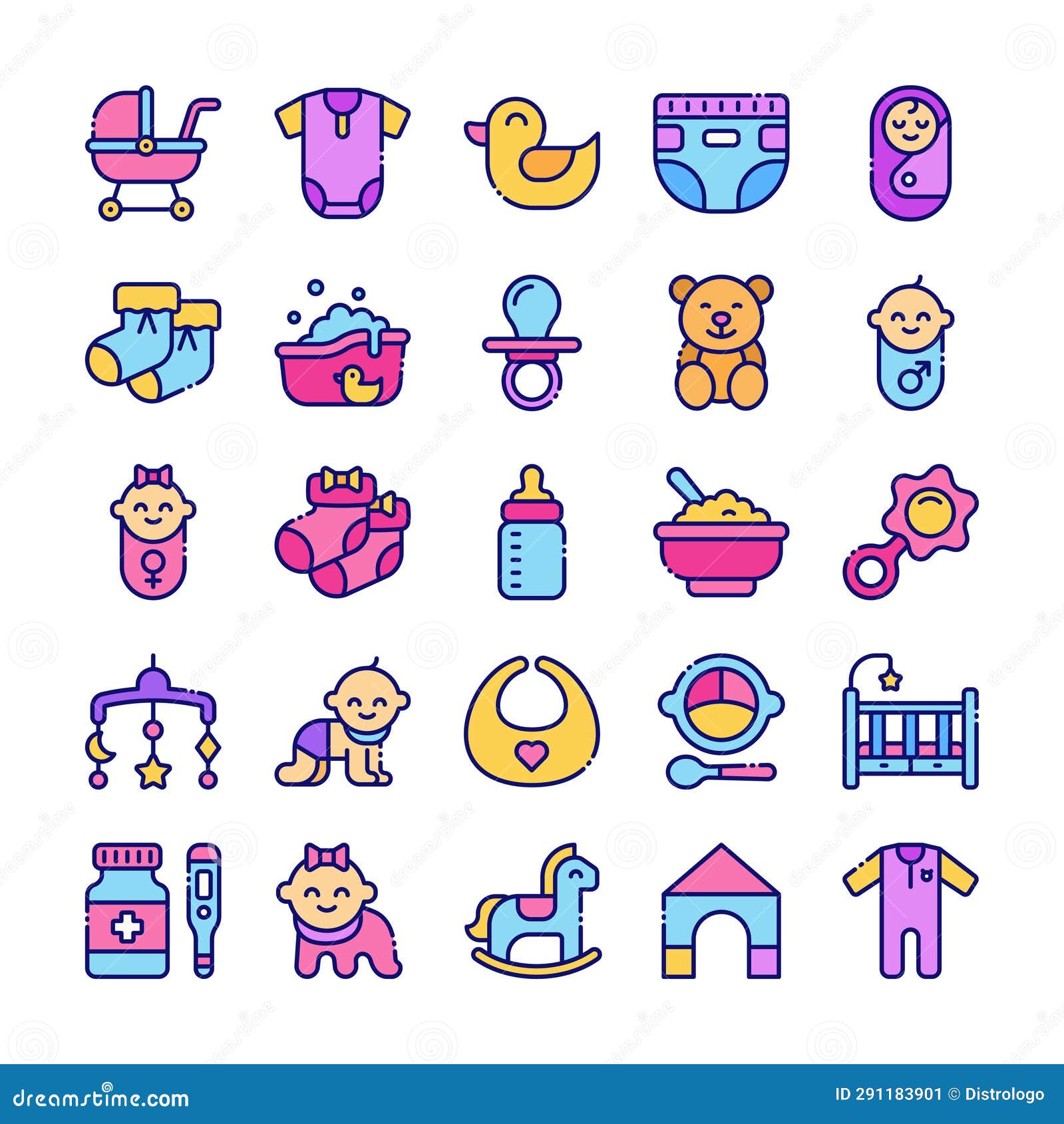 Baby and Kid Icon Set in Flat Style Design Stock Vector - Illustration ...