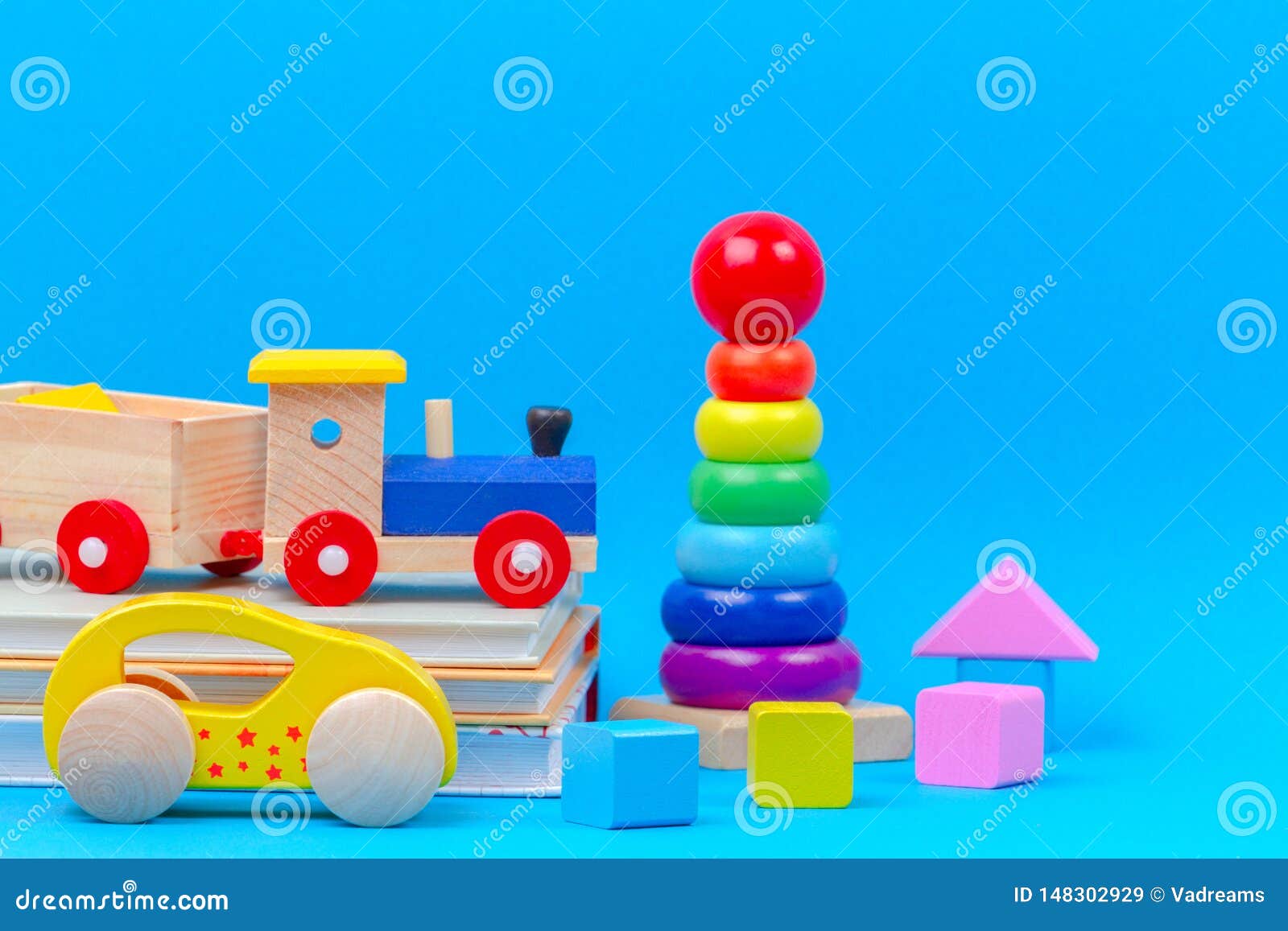 Baby Kid Toys Collection on Blue Background Stock Image - Image of ...
