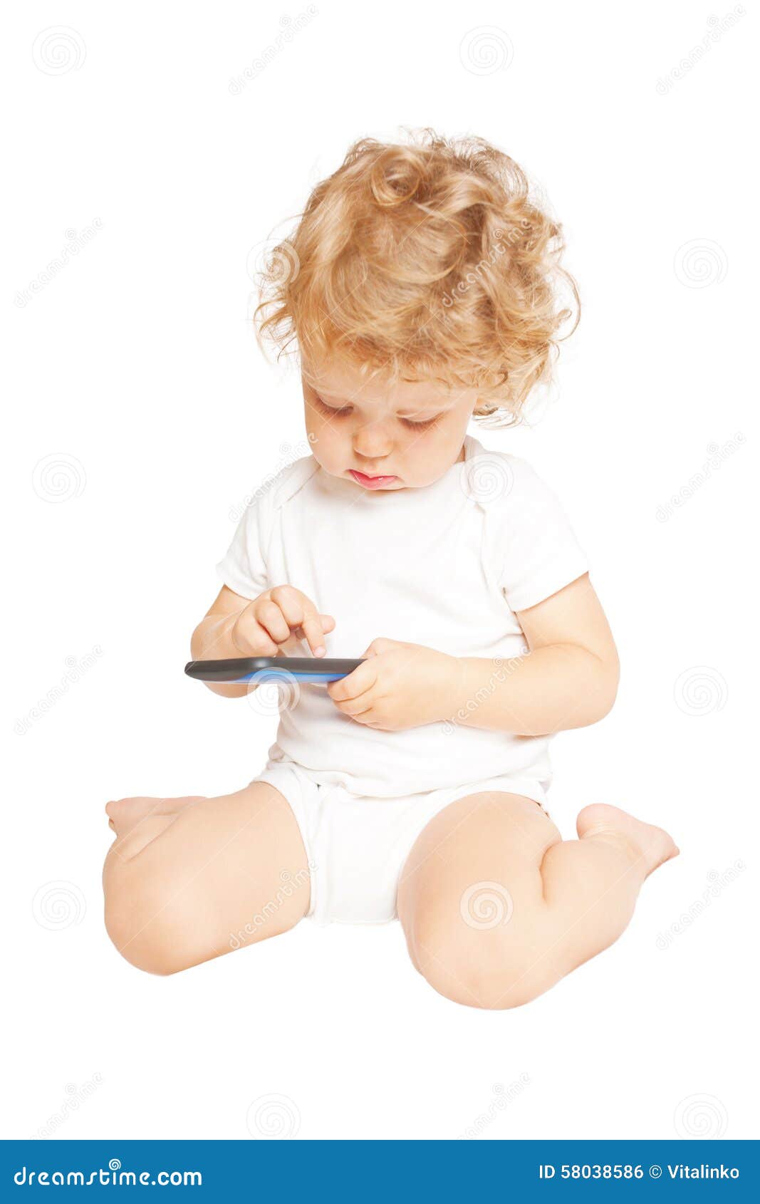 Baby Kid Using Smartphone. Isolated on White Stock Photo - Image of ...