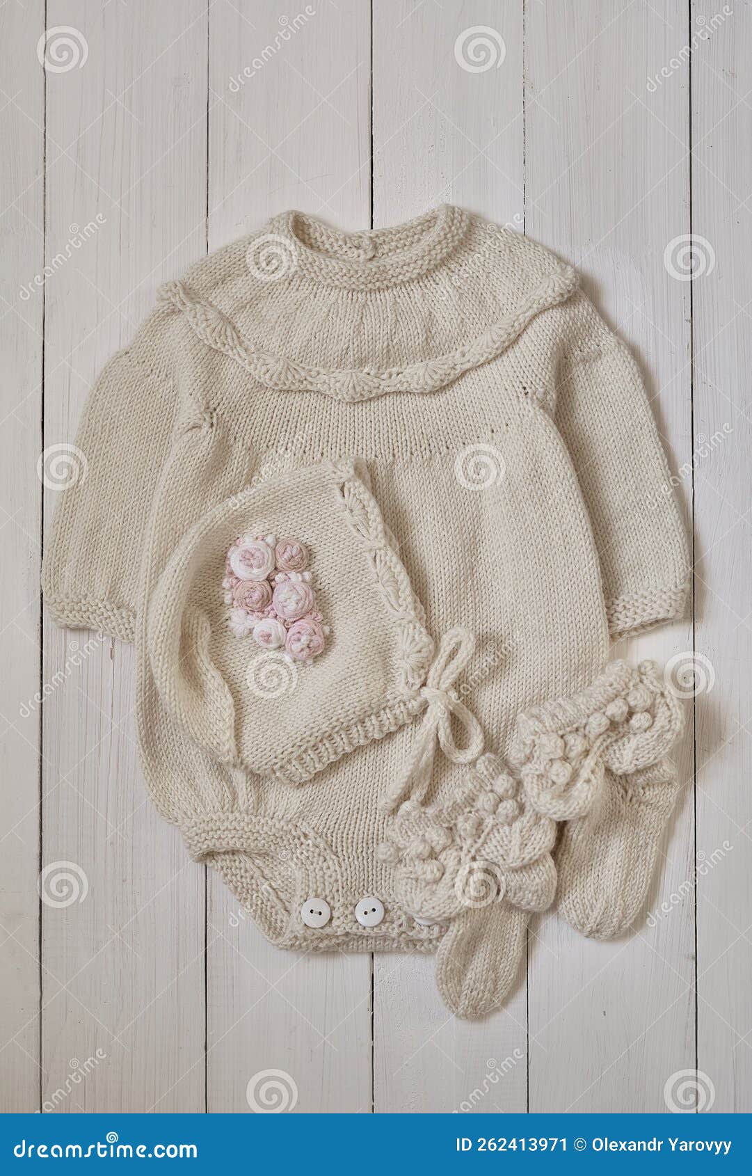 Baby Knitted Clothes. Handmade Knitted Clothes with Embroidery Stock ...