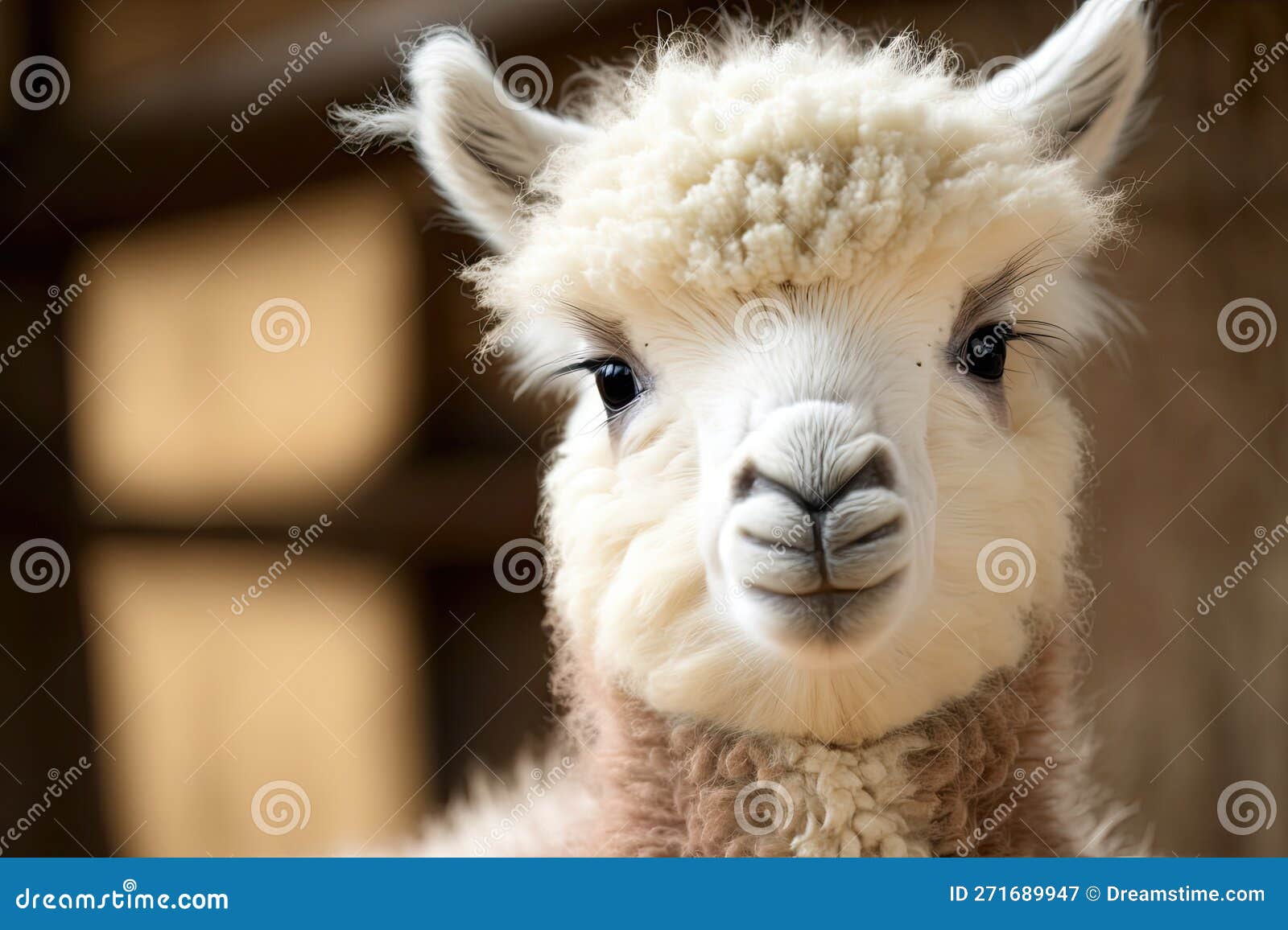 The Baby Lama Had White Fur, a Cute Face, and Funny Ears Stock ...