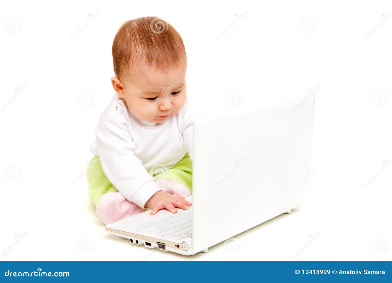 Baby at laptop stock image. Image of little, child, serenity - 12418999