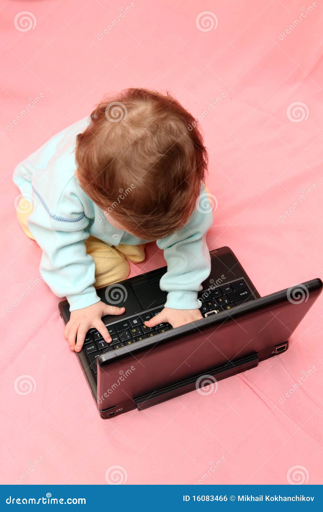 Baby with laptop stock photo. Image of childhood, months - 16083466