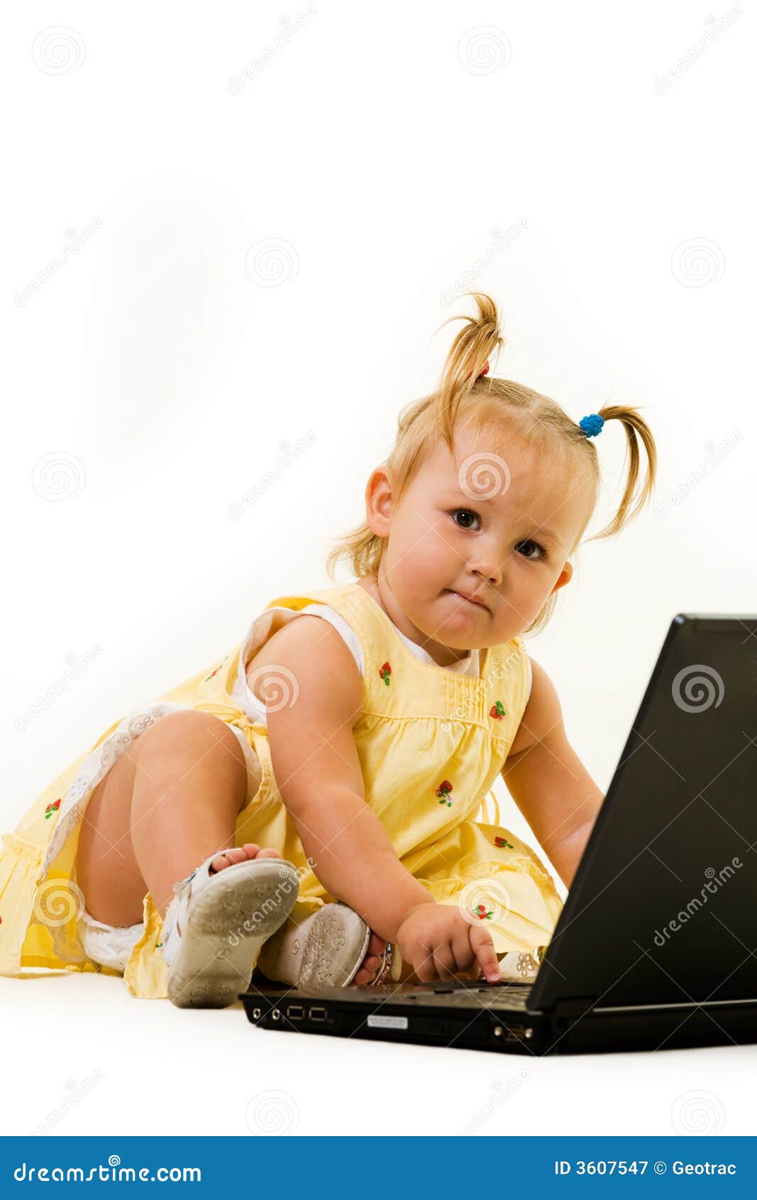Baby on laptop stock image. Image of pigtail, childhood - 3607547