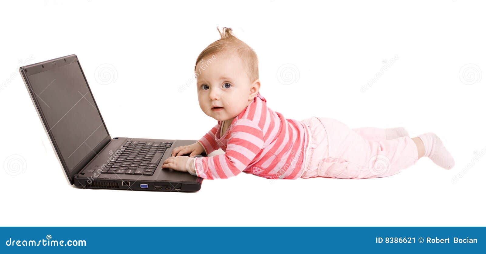 Baby with laptop stock image. Image of hair, cute, infant - 8386621
