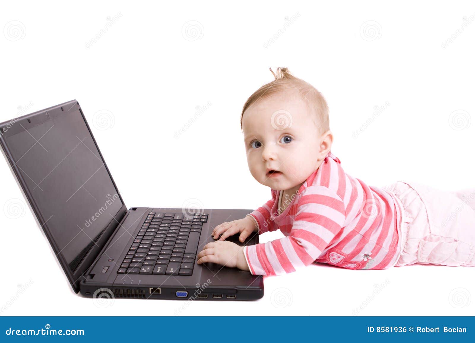 Baby with laptop stock photo. Image of game, girl, childhood - 8581936