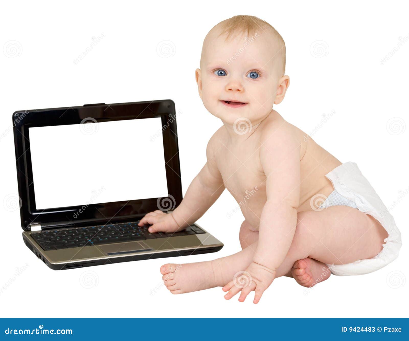 Baby and laptop stock image. Image of healthy, innocence - 9424483