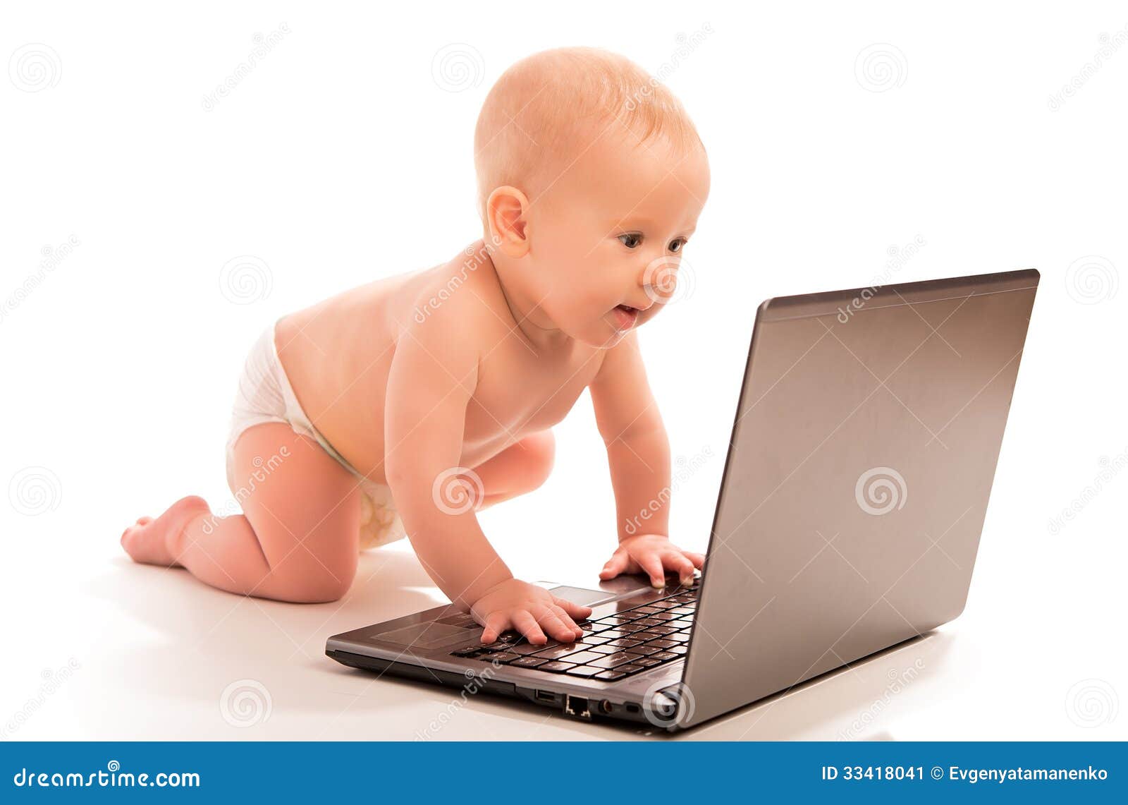 Baby and a Laptop Computer Isolated Stock Image - Image of happiness ...