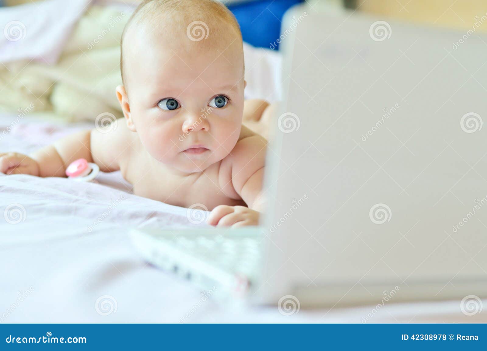 Baby with laptop stock photo. Image of information, communication ...
