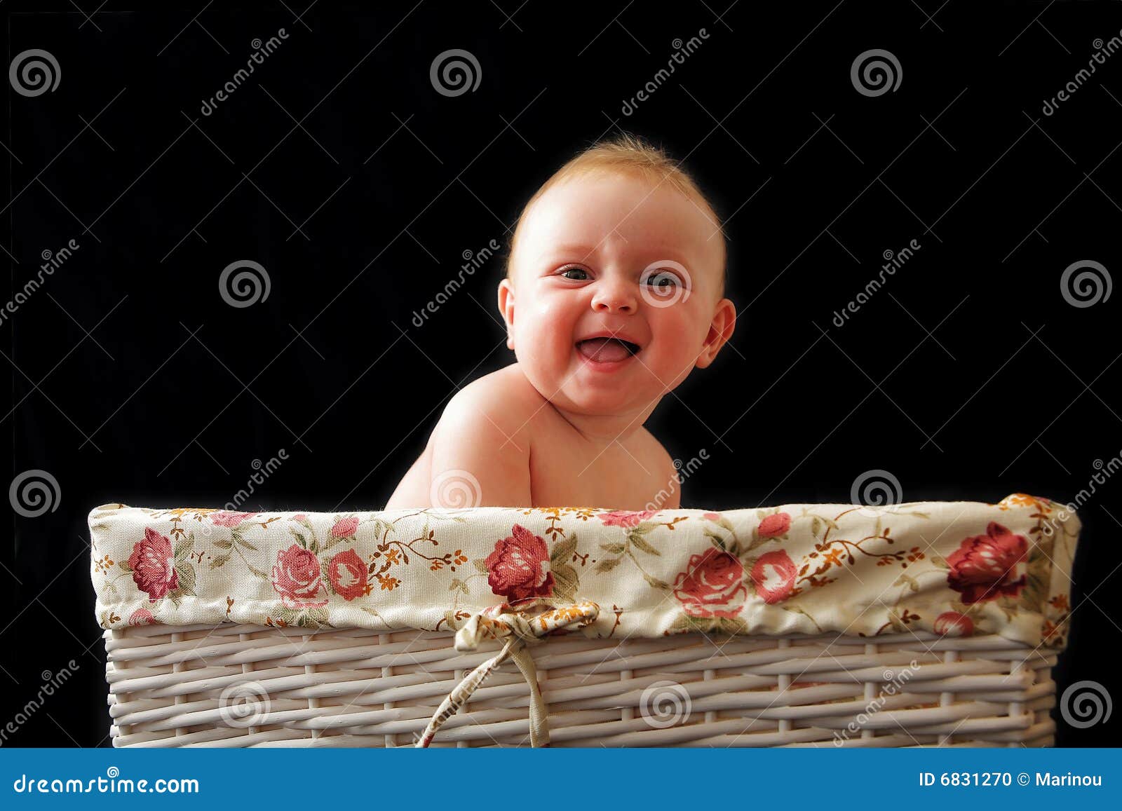 Baby is Laughing in the Basket Stock Photo - Image of ecstatic ...
