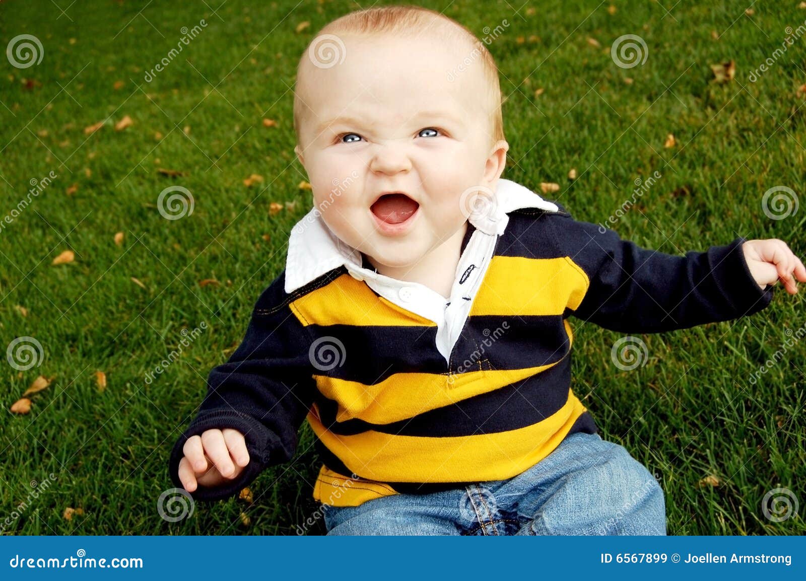 Baby Laughing in the Fall stock image. Image of blue, smile - 6567899