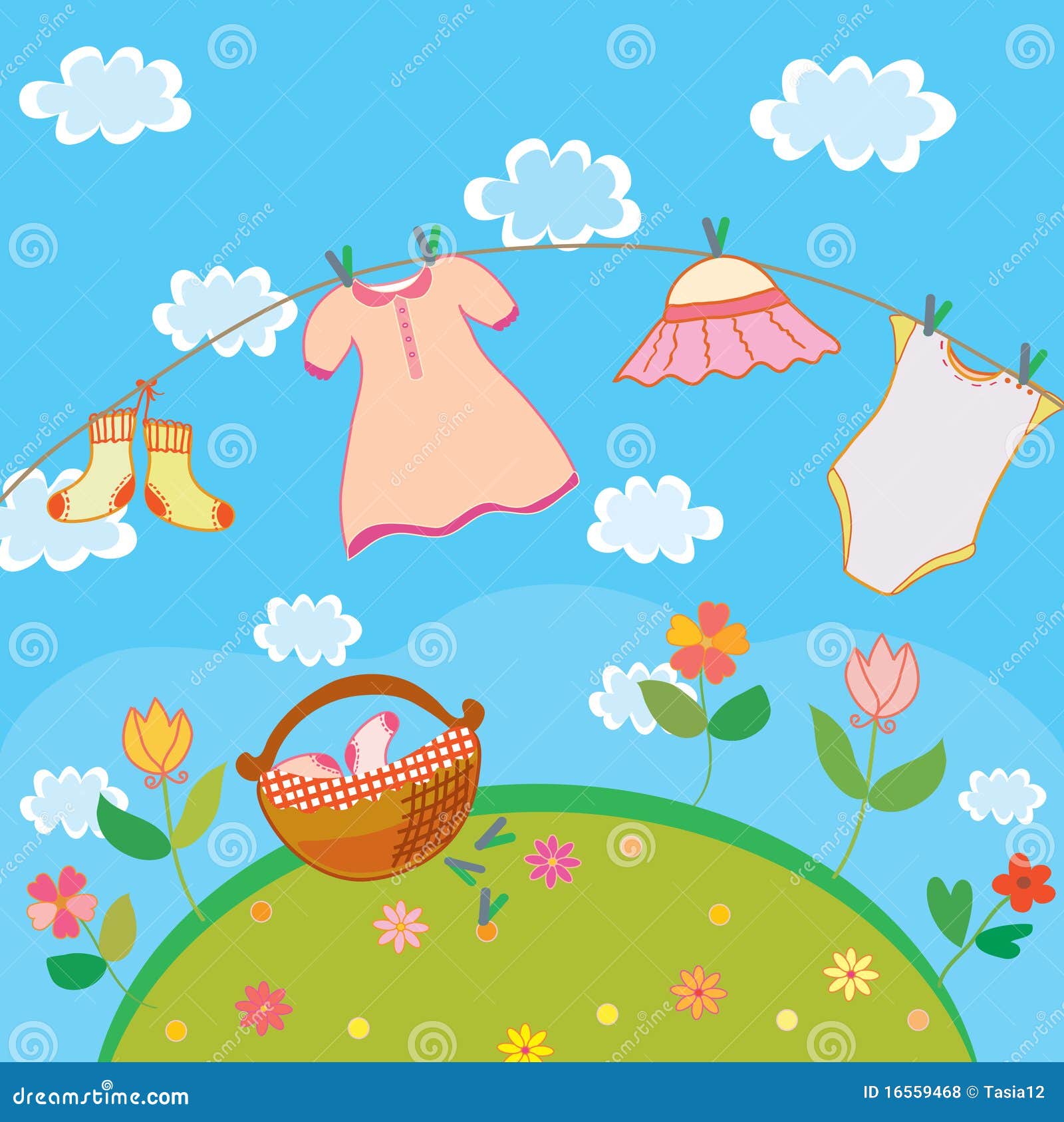 Baby laundry card for girl stock vector. Illustration of greeting ...