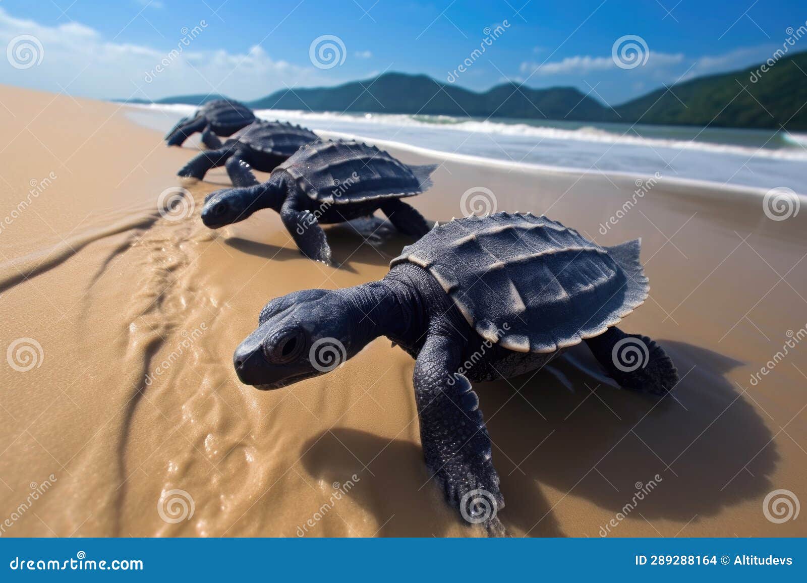 Baby Leatherback Turtles Forming a Trail in Beach Sand Stock Photo ...