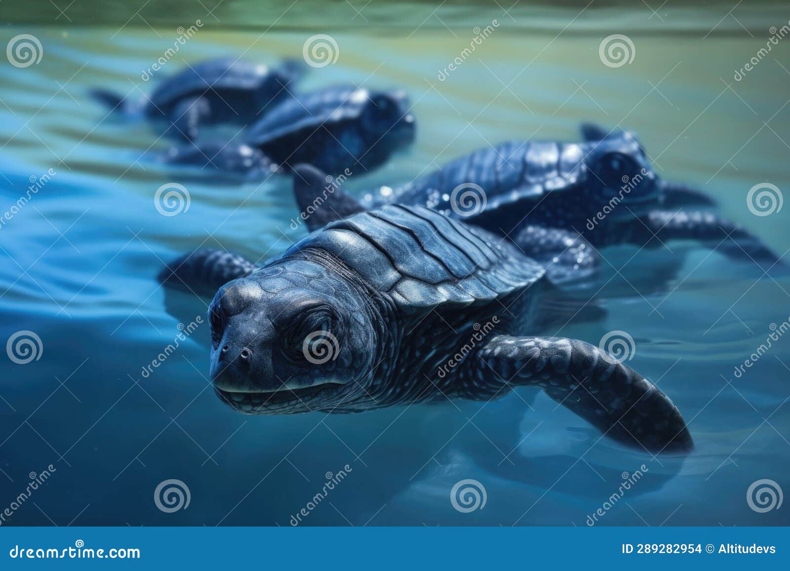 Baby Leatherback Turtles in Shallow Water Stock Photo - Image of beach ...