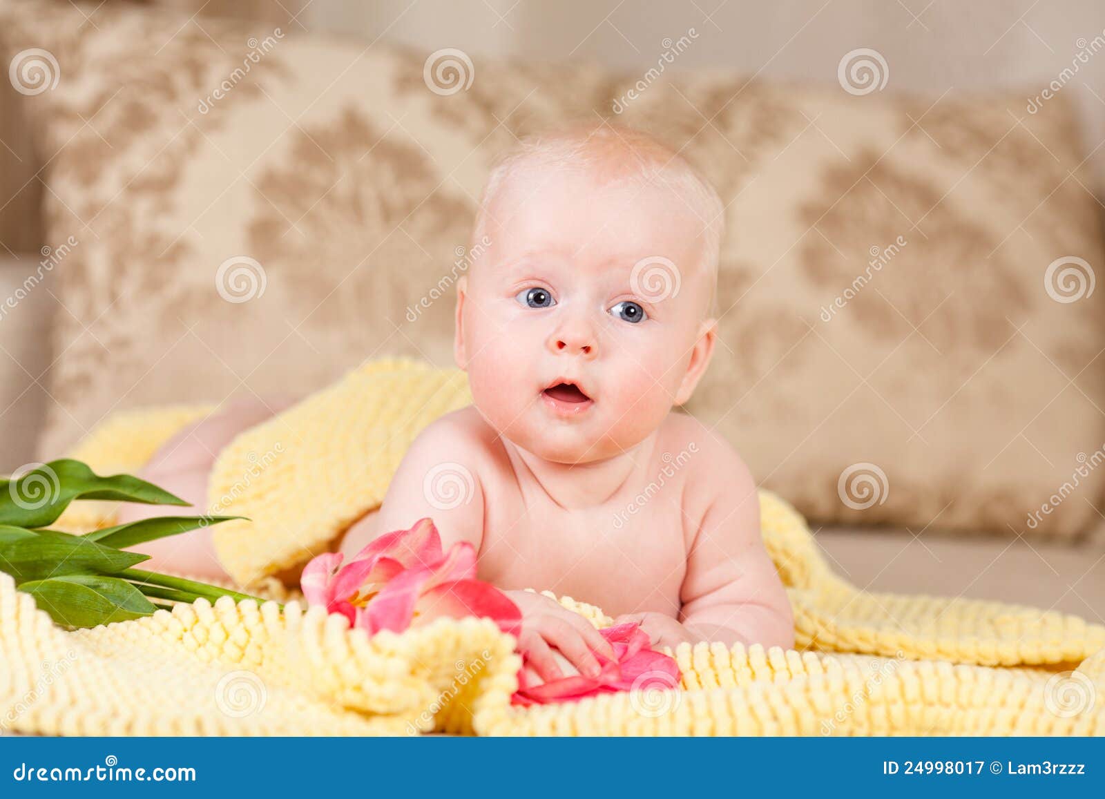 Baby lie on bed stock image. Image of portrait, cute - 24998017