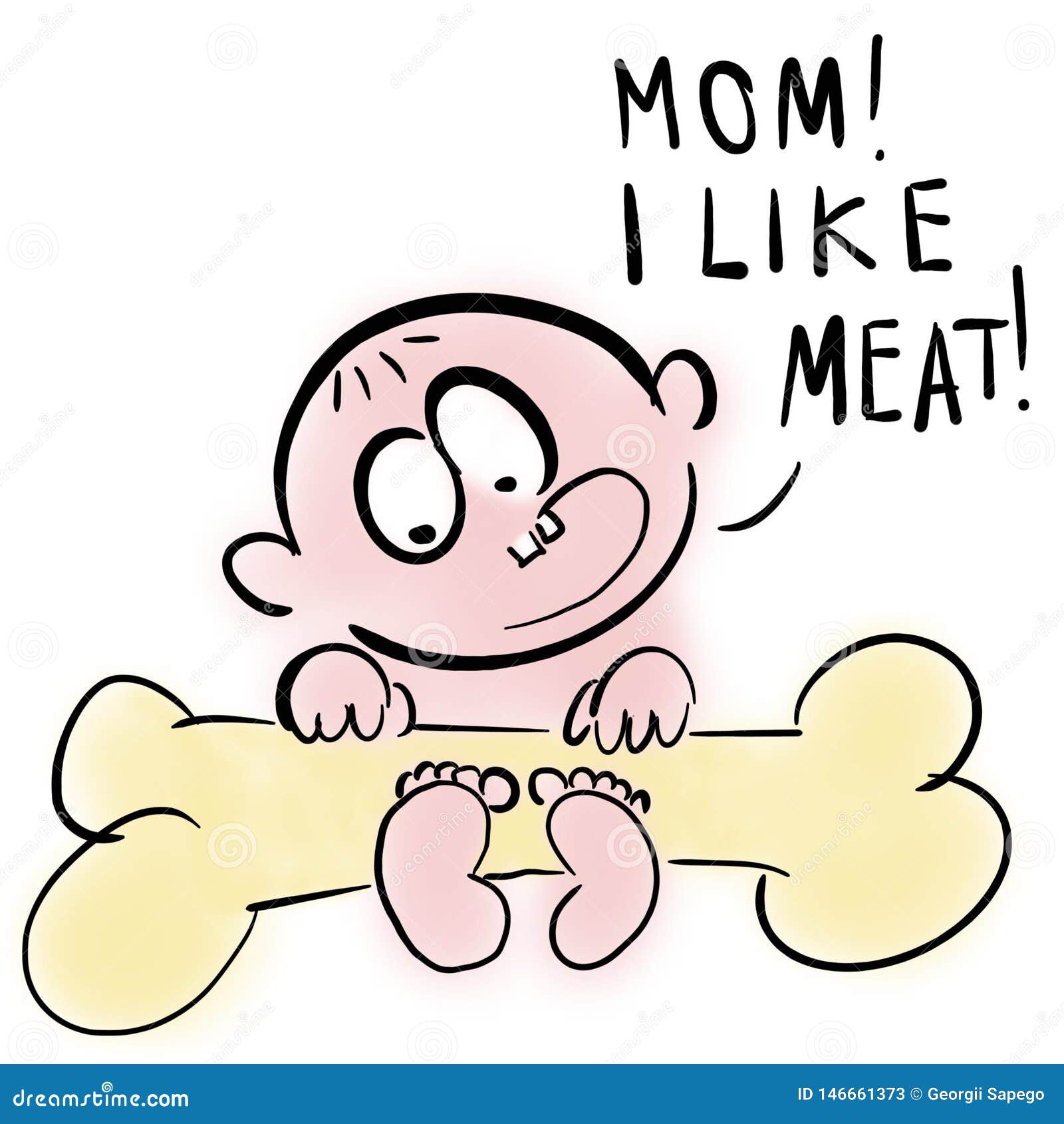 Baby Likes Meat and Holds Big Bone Stock Illustration - Illustration of ...