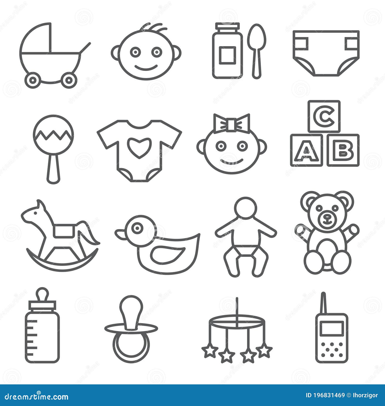 Baby Line Icons Set on White Background Stock Vector - Illustration of ...