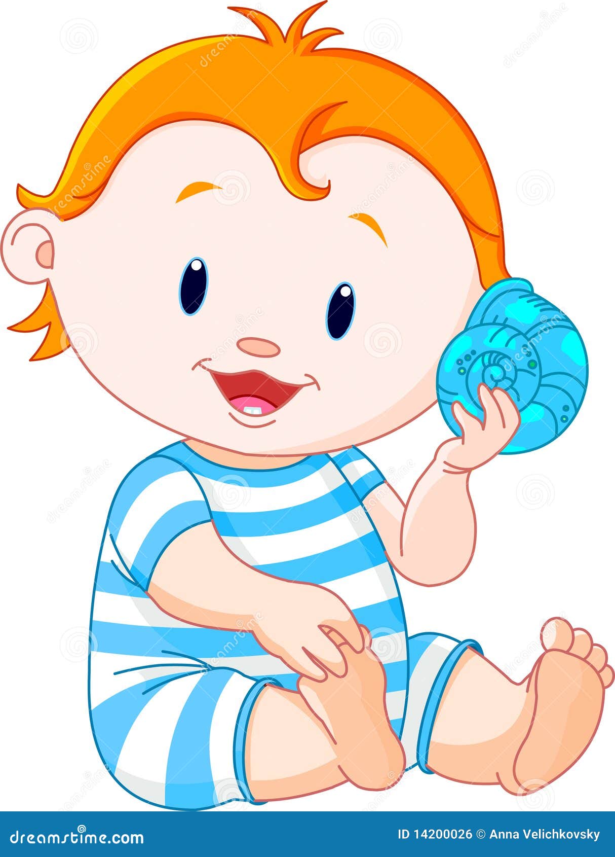 Baby listen to sea shell stock vector. Illustration of summer - 14200026