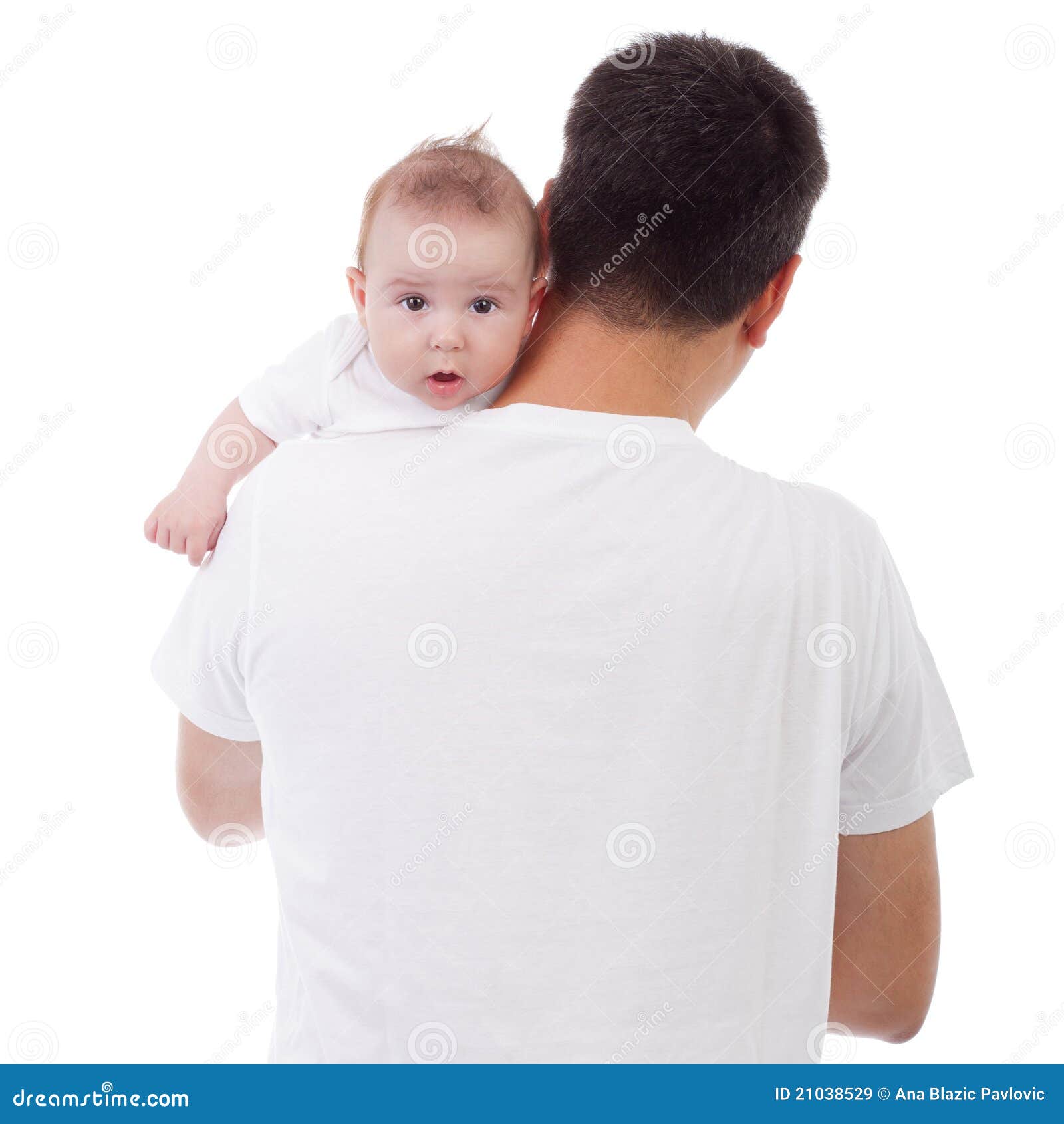 Baby Looking Over Father S Shoulder Stock Image - Image of caress ...