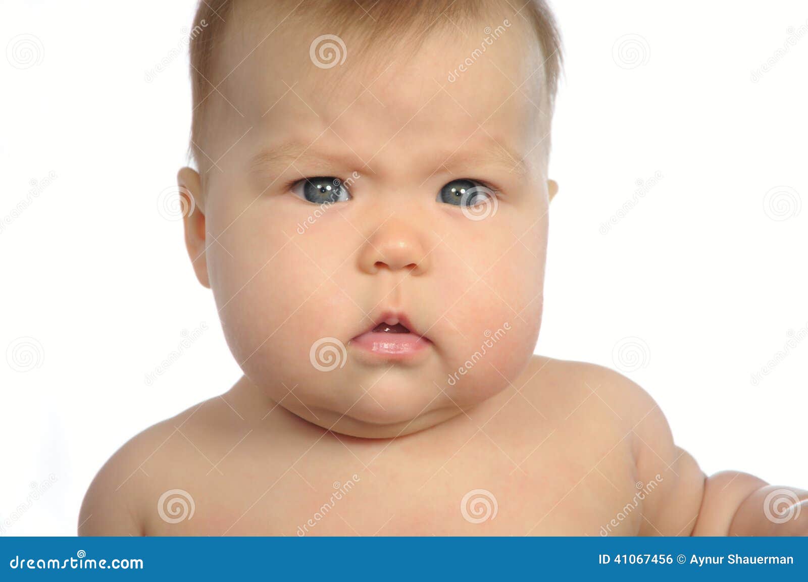 Baby Looking Serious Isolated Stock Photo - Image of caucasian, white ...