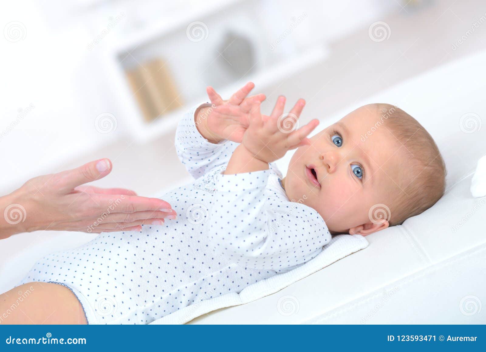 Baby lying on back stock image. Image of palms, healthy - 123593471