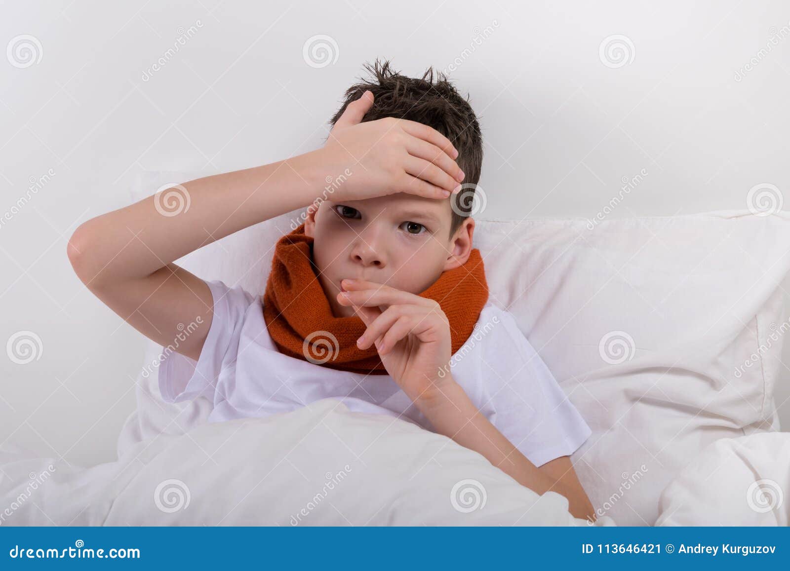 Baby Lying in Bed Taking Medicine for Headache Stock Image - Image of ...