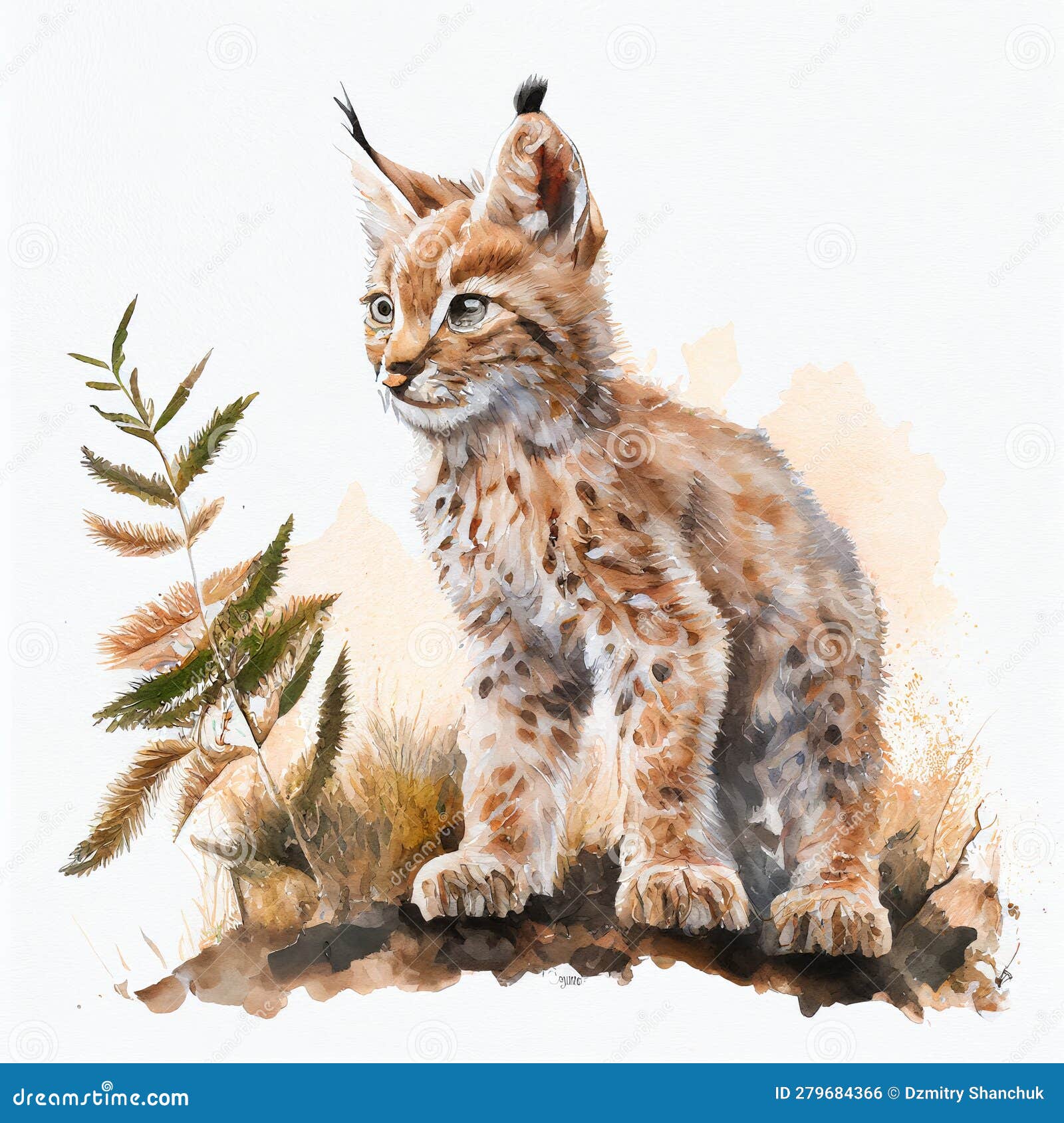 Baby Lynx, Watercolor Drawing Generative AI Stock Illustration ...