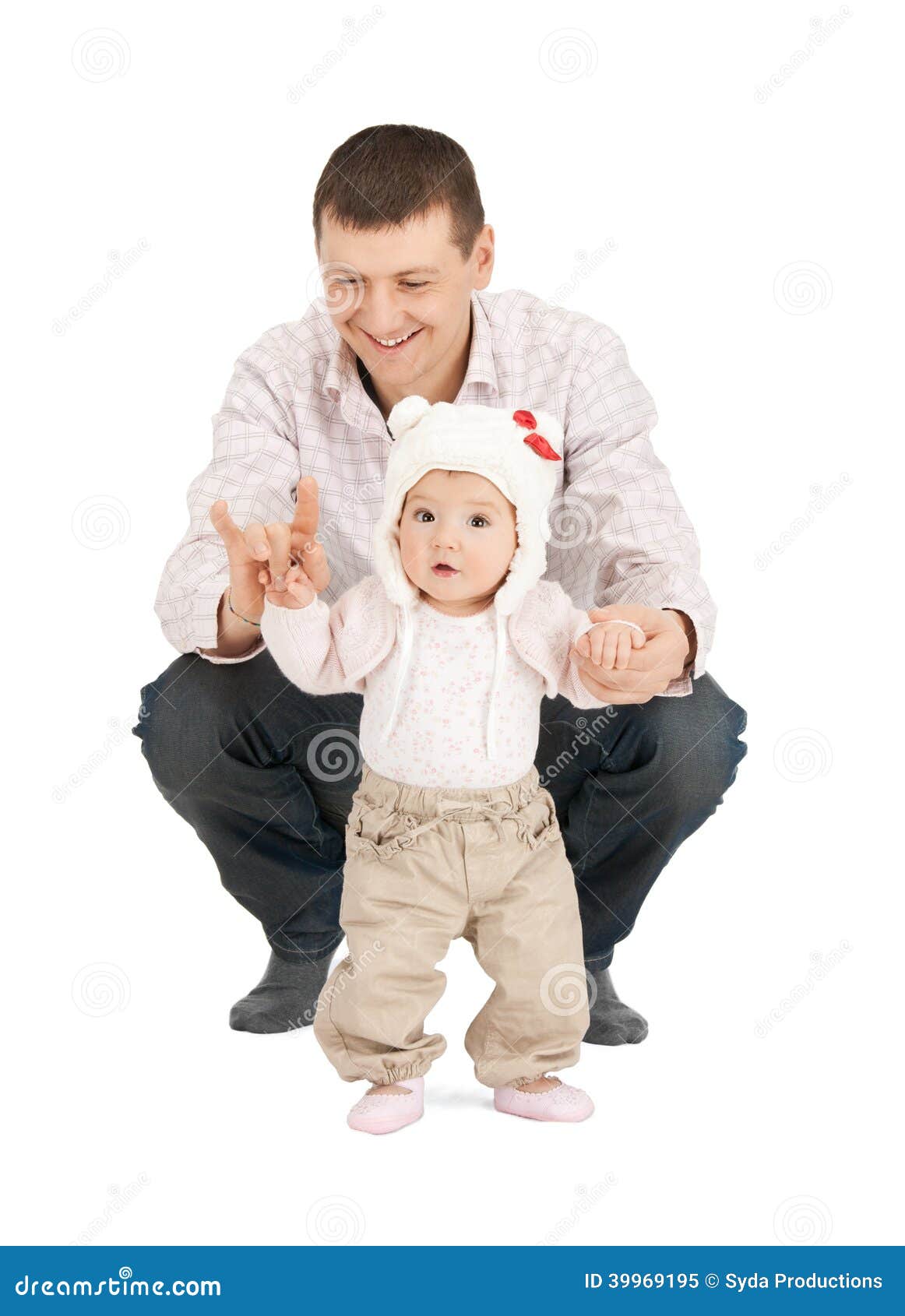 Baby Making First Steps with Father Help Stock Image - Image of ...