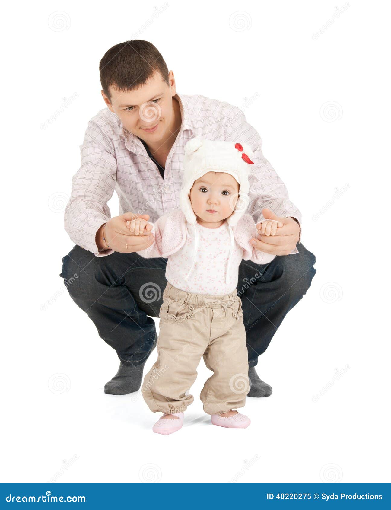Baby Making First Steps with Father Help Stock Image - Image of funny ...