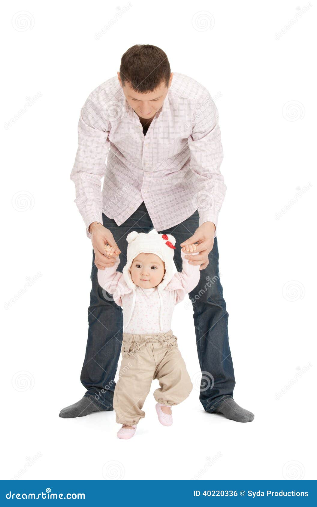 Baby Making First Steps with Father Help Stock Photo - Image of infant ...