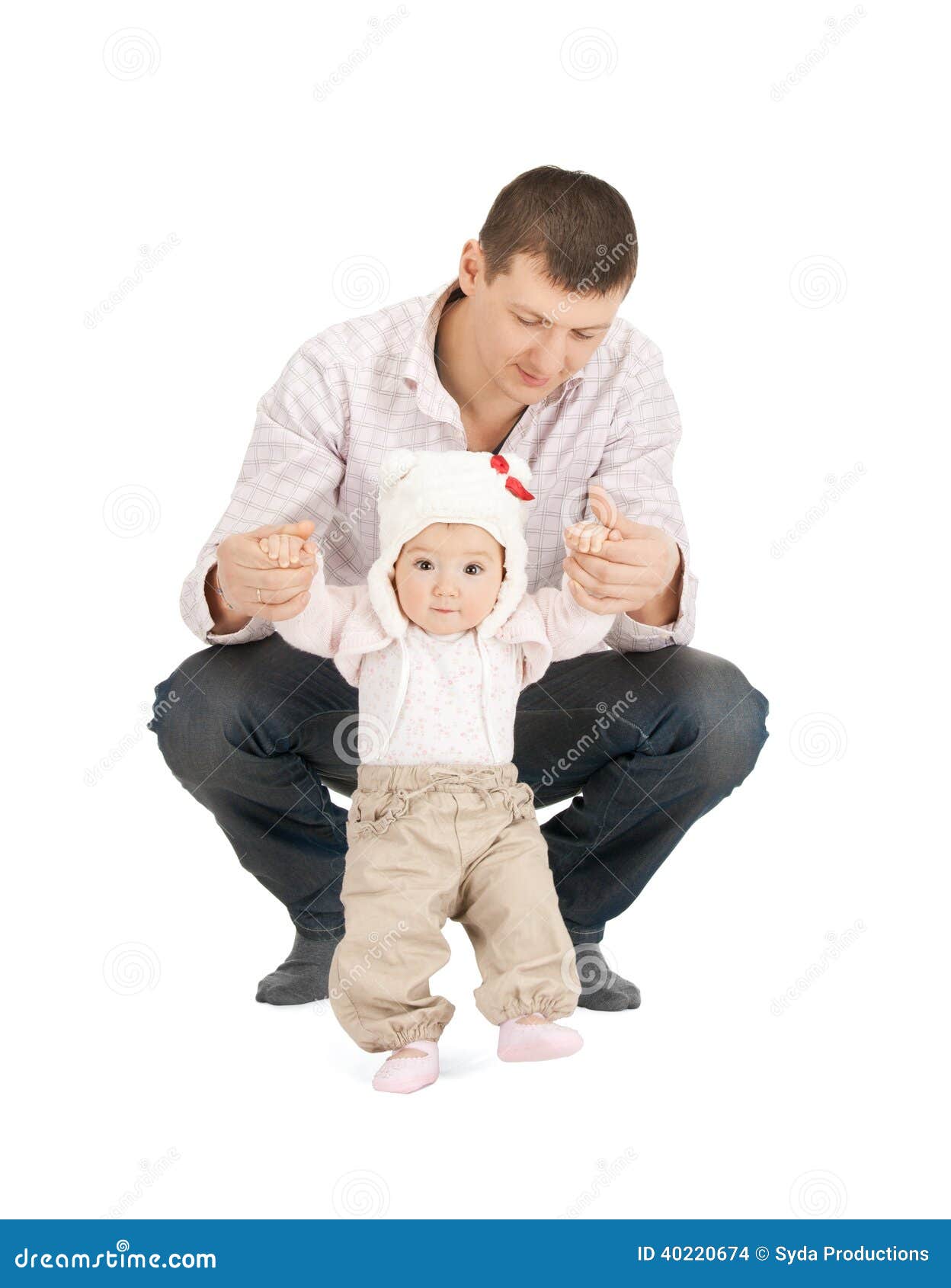 Baby Making First Steps with Father Help Stock Photo - Image of ...