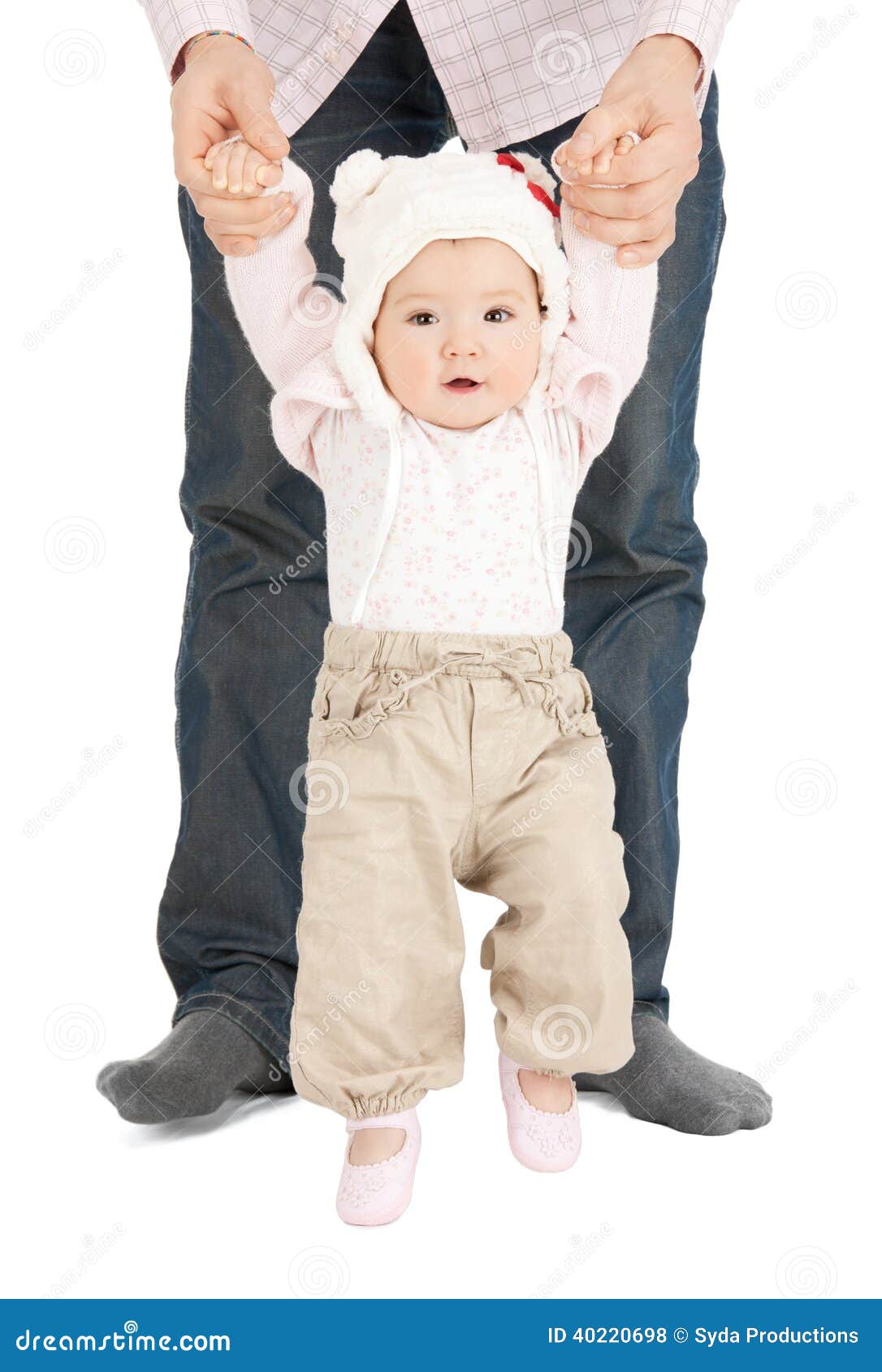 Baby Making First Steps with Father Help Stock Photo - Image of hands ...