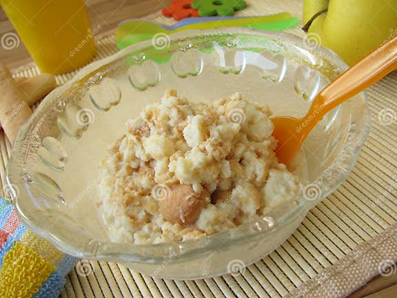 Baby mash with sponge cake stock image. Image of feeding - 19448995