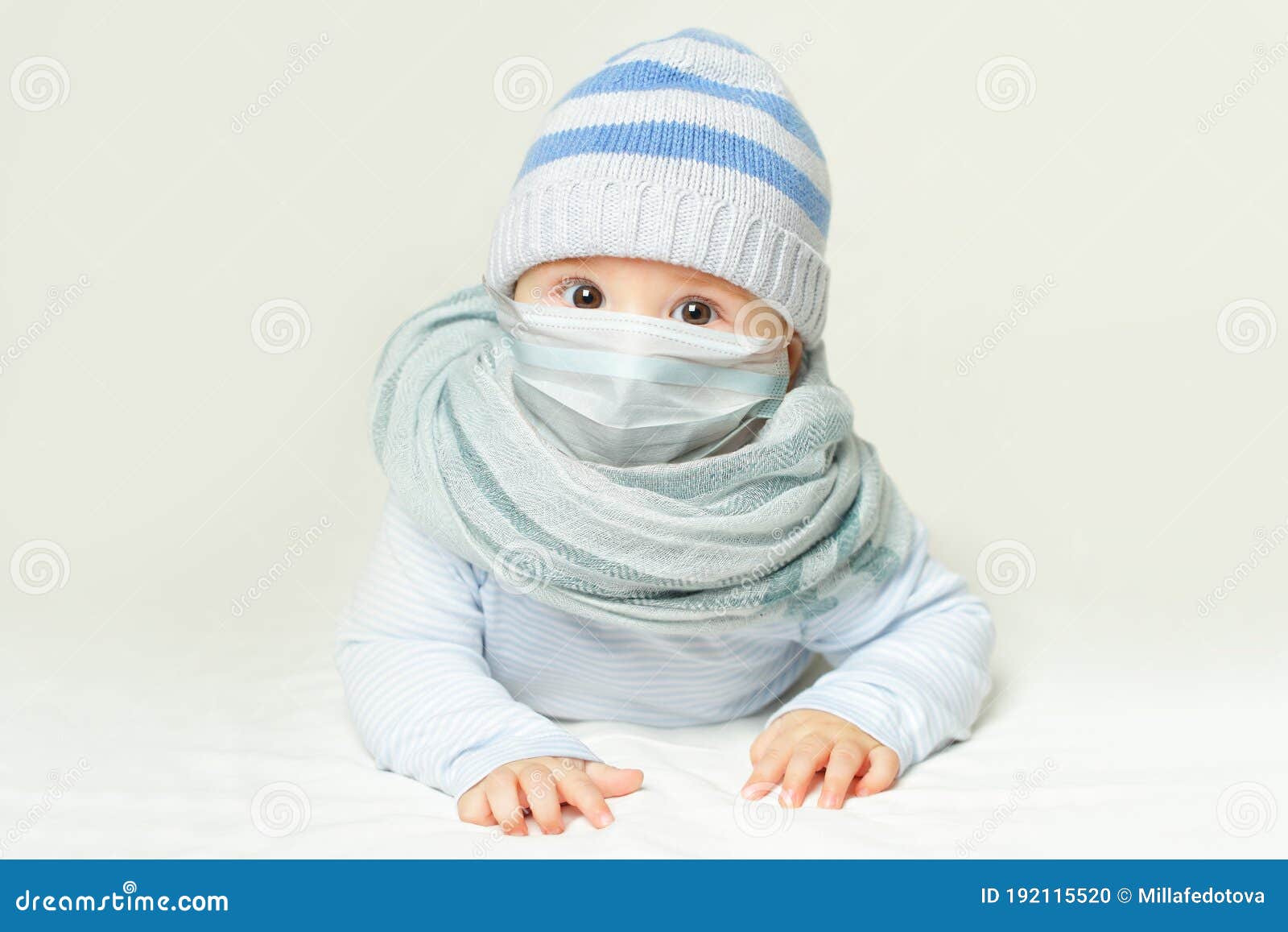 Baby in Medical Protective Face Mask on White Stock Photo - Image of ...