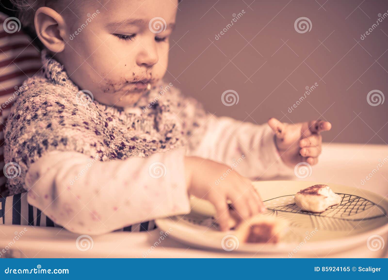 Baby with Messy Face Eating Cheese Cakes Stock Image - Image of nice ...