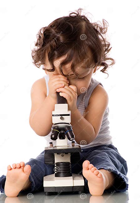 Baby with microscope. stock photo. Image of chemical, childhood - 4125630