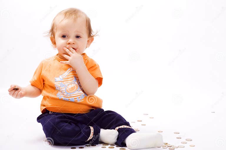 Baby and money stock photo. Image of white, child, orange - 6108200