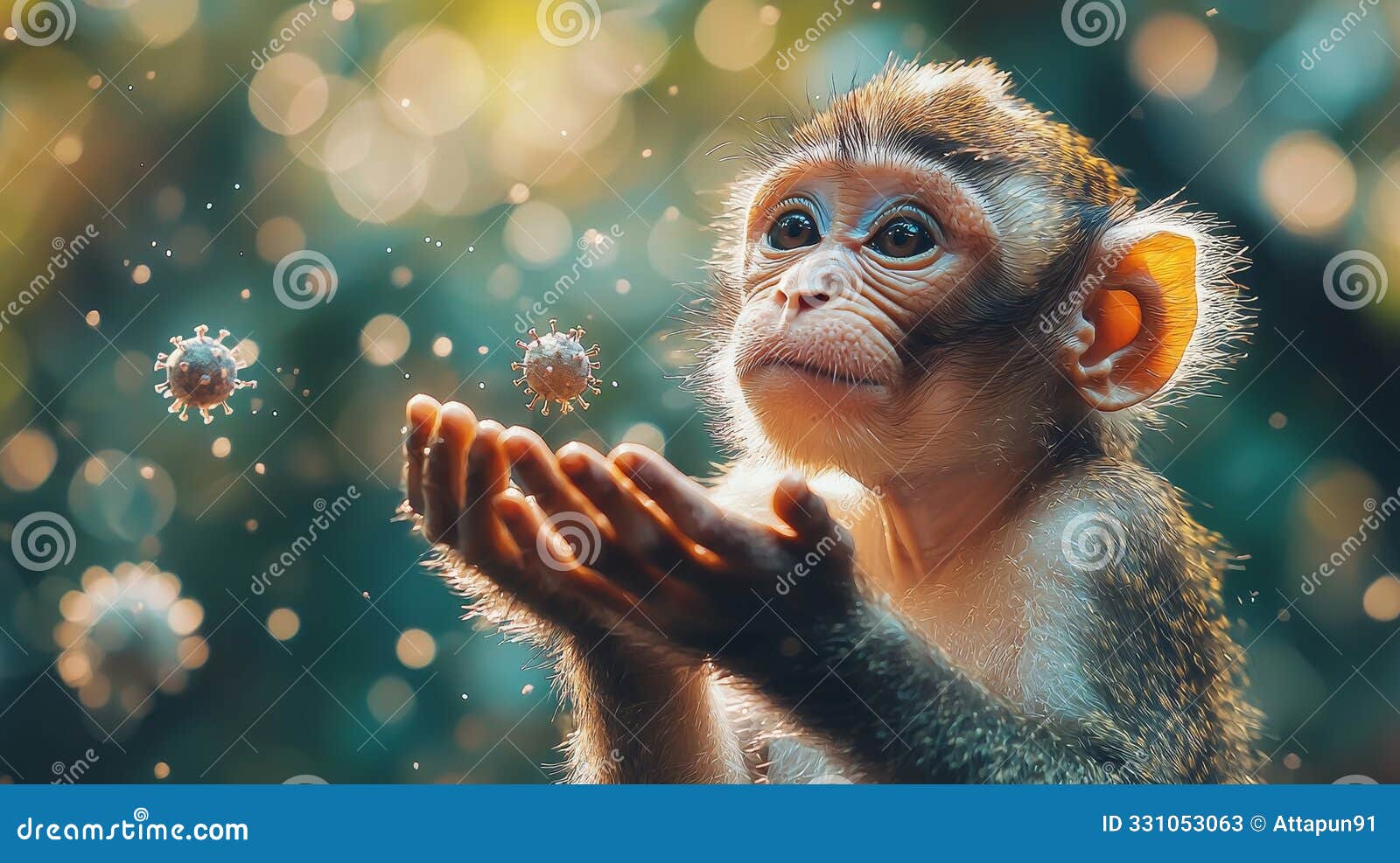 Baby Monkey with Floating Virus Particles Representing Monkeypox Mpox ...