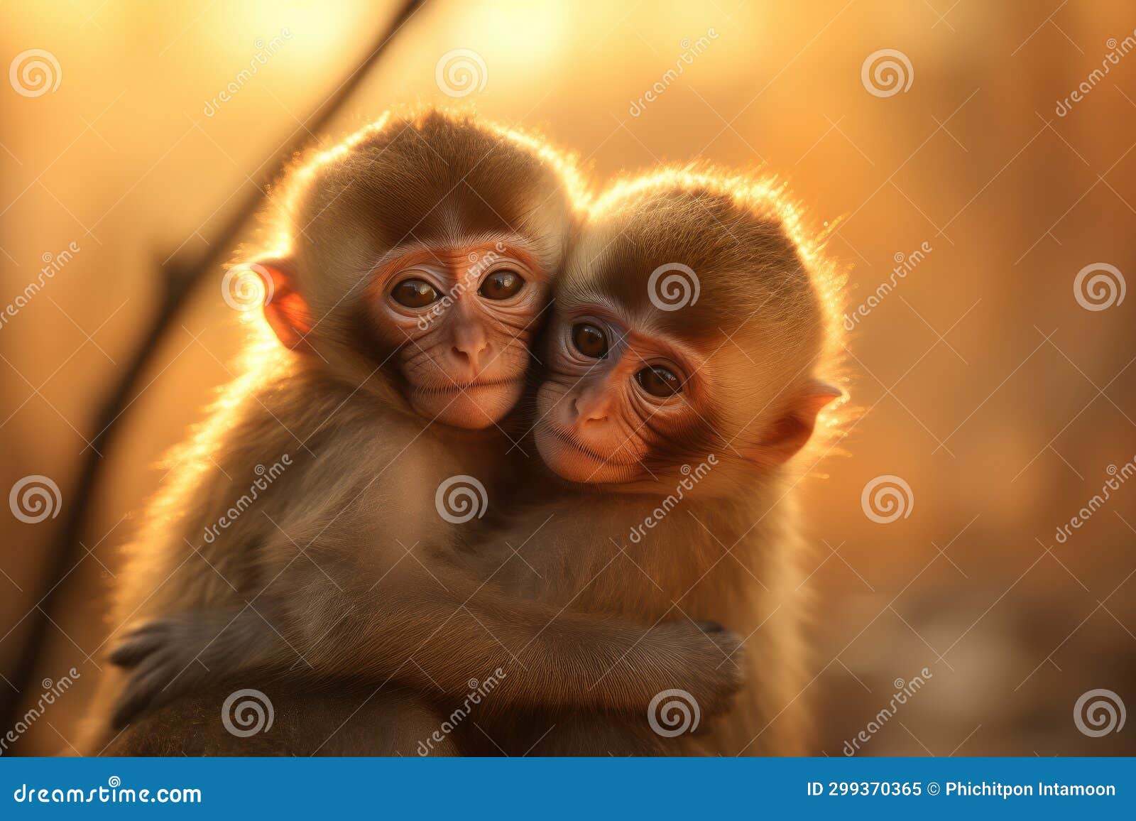 Baby Monkey Hug Together in Shinning Light. Generative AI Stock Image ...